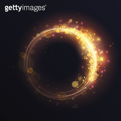 Gold luminous spark ring, light frame effect, glowing swirl lines with sparkling glitter 이미지 ...