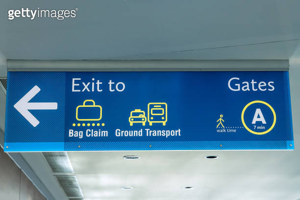 International Airport Sign Exit to Ground Transportation Baggage Claim ...