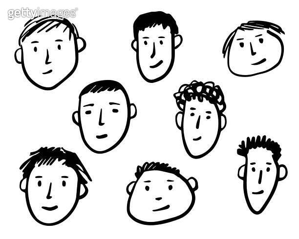 Hand drawn human doodle face. Collection of different facial ...