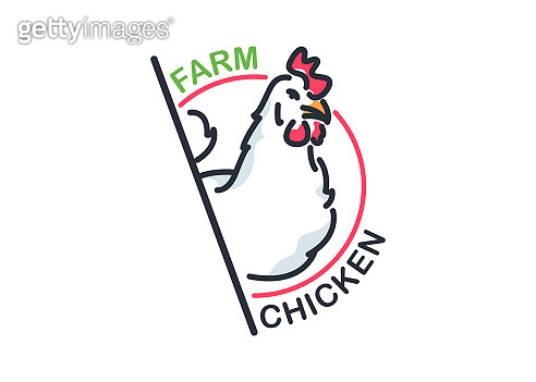 Hen, chicken. Vintage logo, retro print, poster for Butchery meat shop ...