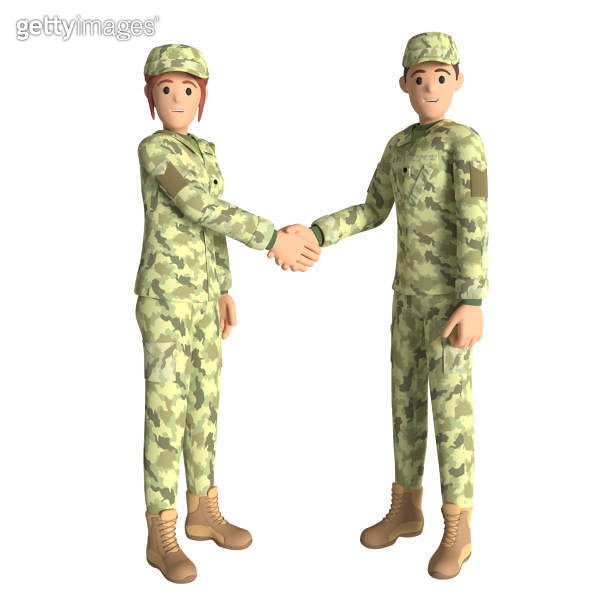 Two military men greet each other by holding hands. Military ...
