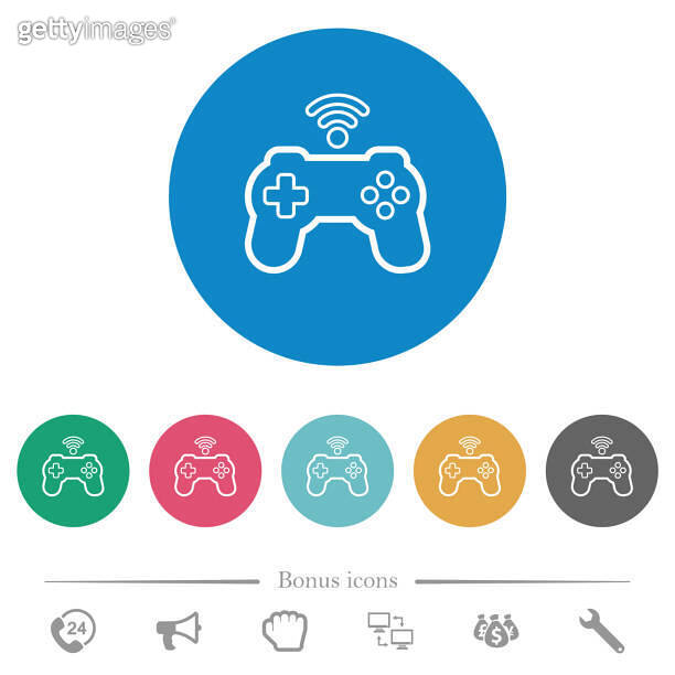 Wireless game controller outline flat round icons 이미지 (1365327506) - 게티 ...