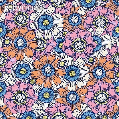 Flower field pattern. Flower Power. Hippie pattern of the sixties ...