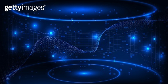 Vector illustrations of Futuristic techno oval grand stage layout for ...