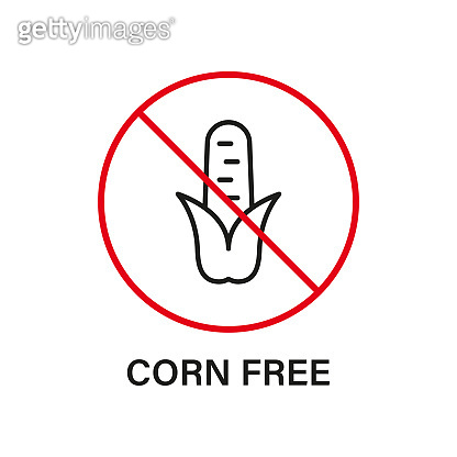 Corn Free Line Black Icon. Cob Maize Allergy Ingredient Red Stop Sign ...