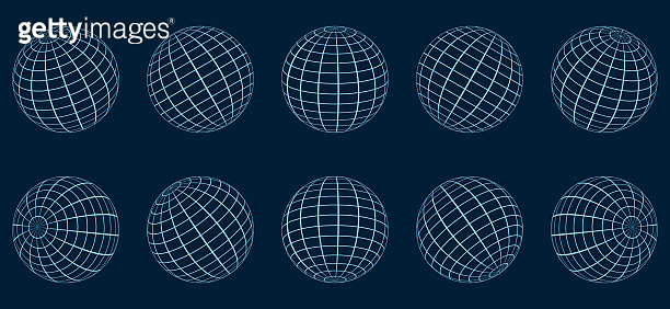 Globe Grid Sphere Set. 3D Wire Global Earth Latitude, Longitude ...
