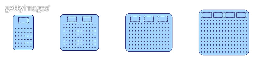 Mattress and Bed Size Dimension Color Silhouette Icon Set. Bed Length ...