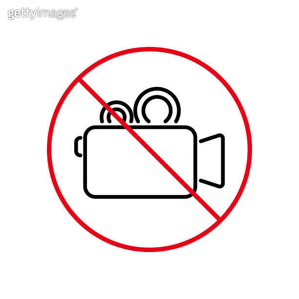 No Video Camera Recording Black Line Ban Icon. Camcorder Stop Symbol ...