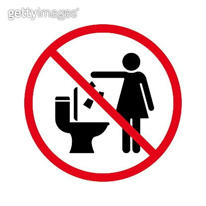 Do Not Throw Trash and Paper in Toilet Room Silhouette Sign. Keep Clean ...