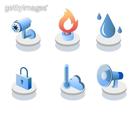 Isometric flat illustration concept. cctv camera sensor icon, lpg gas ...