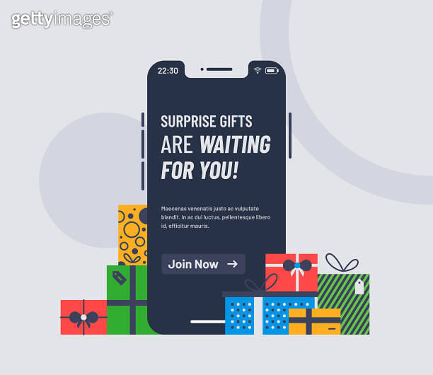 Smartphone mobile app, and gift boxes vector illustration. give a gift ...