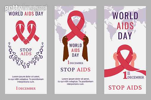 Set of flyers, posters for World Aids day. Human hands of different ...