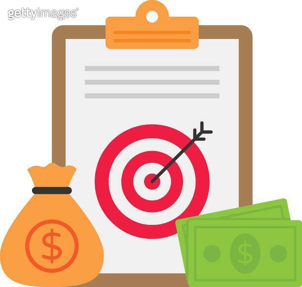 Financial Objectives and Goals Concept, Dartboard with Money bag Vector ...