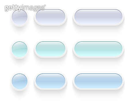 White blue buttons for user interface, simple circle 3D modern design ...
