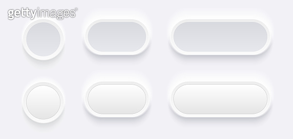 White buttons for user interface, simple circle 3D modern design ...