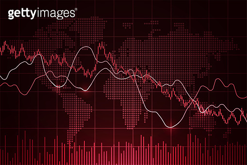 Candlestick chart, line graph and bar chart. World stock market index ...