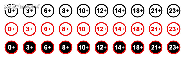 Age restriction signs. Set of age restriction signs. Adults content ...