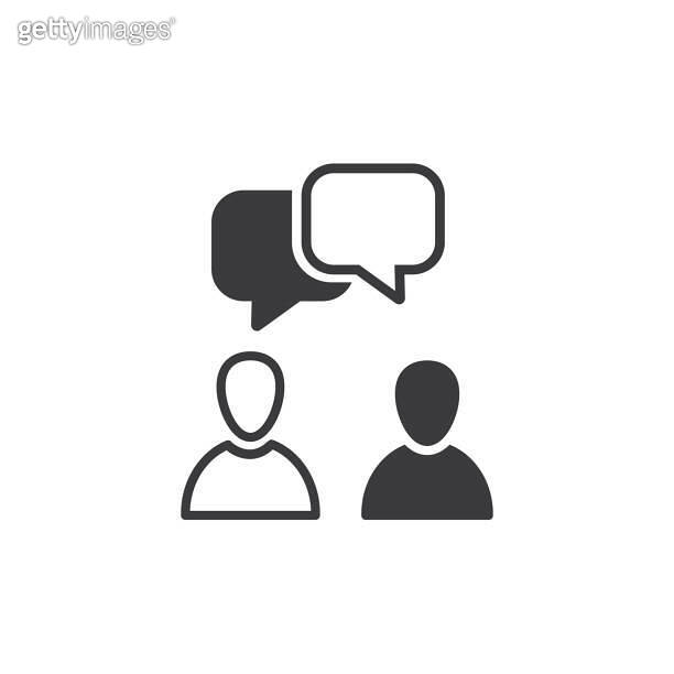 Two people talk through dialogue bubbles. 이미지 (1392096163) - 게티이미지뱅크