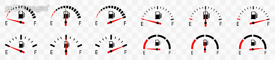 Fuel gauge indicator. Full fuel gauge icon set. Gas tank. Different ...