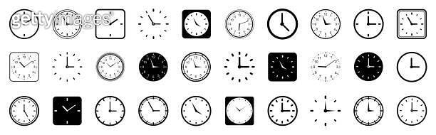 Clock icon set. Vector Time and Clock icons set. Horizontal set of analog clock icon symbol ...