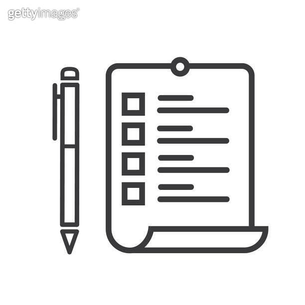 Document with fields for checks with pen, icon. 이미지 (1362340628) - 게티이미지뱅크