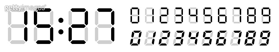 Digital led numbers set. Electronic clock. Red digital clock. Digital ...