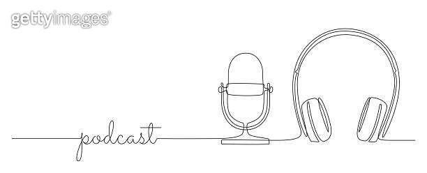 Continuous one line drawing of headphones speaker and microphone. Music ...