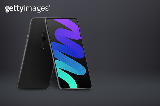 Back and front smartphone view in rotated position. Realistic mobile ...