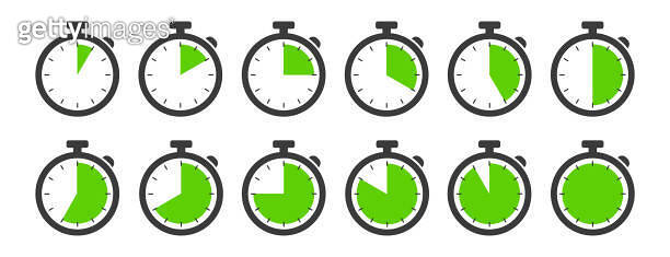 Timekeeper, timer, clock, stopwatch isolated icons set with different time. Countdown timer ...
