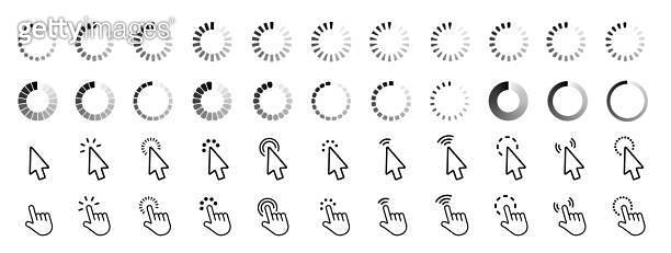 Loading icons. Waiting symbol sign. Pointer click icon. Clicking cursor ...