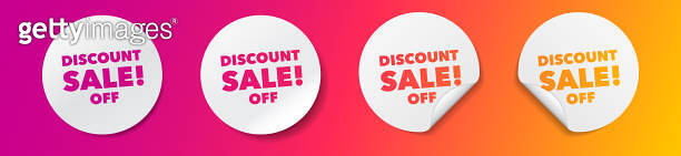 Discount sale text. Round sticker paper badge with offer. Special offer ...