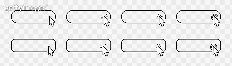 Click here web buttons with hand cursor. Set of action button click here with arrow pointer ...