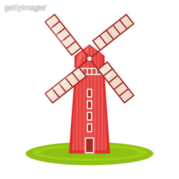 Country house with red mill, farm barn and granary building on green ...
