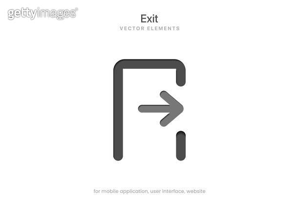 Emergency fire exit door icon. Black white exit icon. Arrow symbol ...