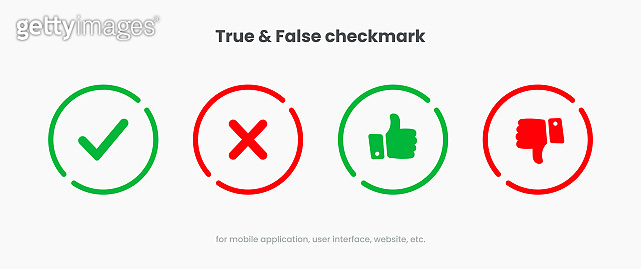 Checkmark, confirm, approve, appreciate, like symbol. Decline, reject, deny, dislike label badge ...