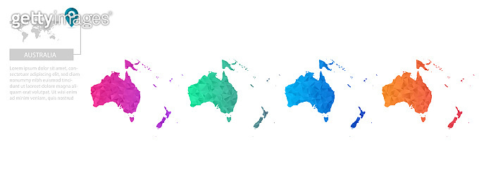 Set of vector polygonal Australia maps. Bright gradient map of country ...