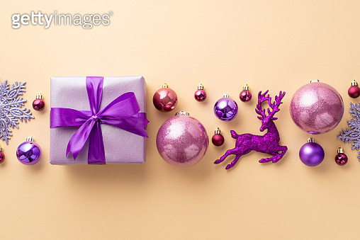 New Year celebration concept. Top view photo of big lilac present box ...