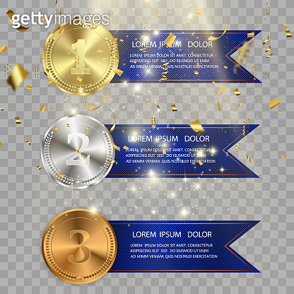 Set of gold, bronze and silver. Winner award competition, prize medal ...