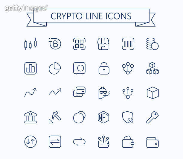 Crypto line mini icons. Blockchain web icon set. Editable stroke. 24x24 ...