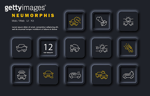 Road warning signs set icon. Hand holding signs, car collision ...