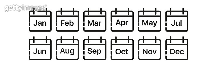 Calendars for each month. Vector illustration. Planning, 12 months ...