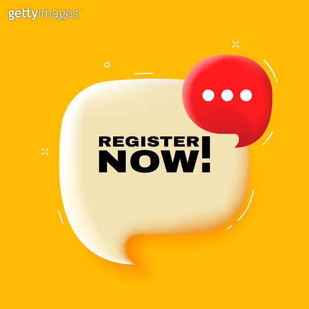 Register now. Speech bubble with Register now text. 3d illustration ...