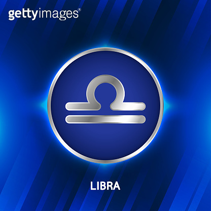 Astrological zodiac Libra symbols in light silver color around. Glowing ...