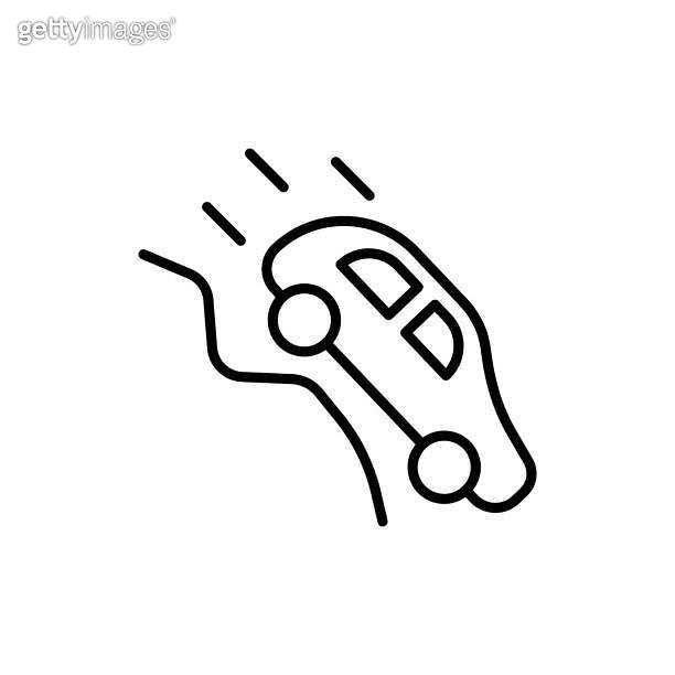 Car falling off a cliff line icon. Warning sign, accident, drunk ...