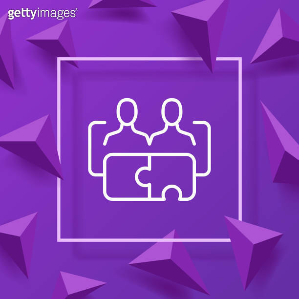 People with puzzles line icon. Pair, mutual aid, help, teamwork ...
