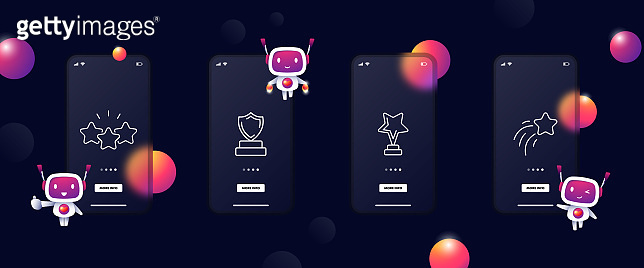 Stars set icon. Review, feedback, rating, flicker star, starry sky, comet, tail, first place ...