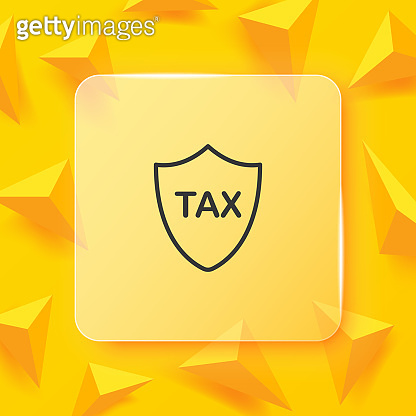 Tax line icon. Shield with tax text. Tax return. Money, dollar, work ...