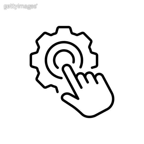 Settings with gears set icon. Control panel, cube, scroll, book, instruction, website, tune ...