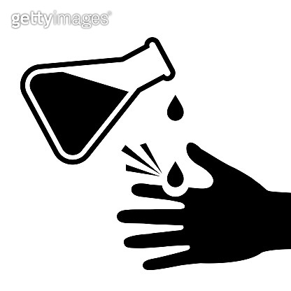 Corrosive chemical agent caution sign, avoid skin contact safety symbol ...