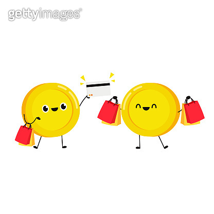 Cute gold coin character design. Coin character. Credit card vector ...